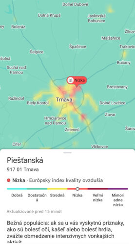 Aktuálne údaje o kvalite ovzdušia v Trnave nájdete už aj v aplikácii Mapy Google | trnava-live.sk
